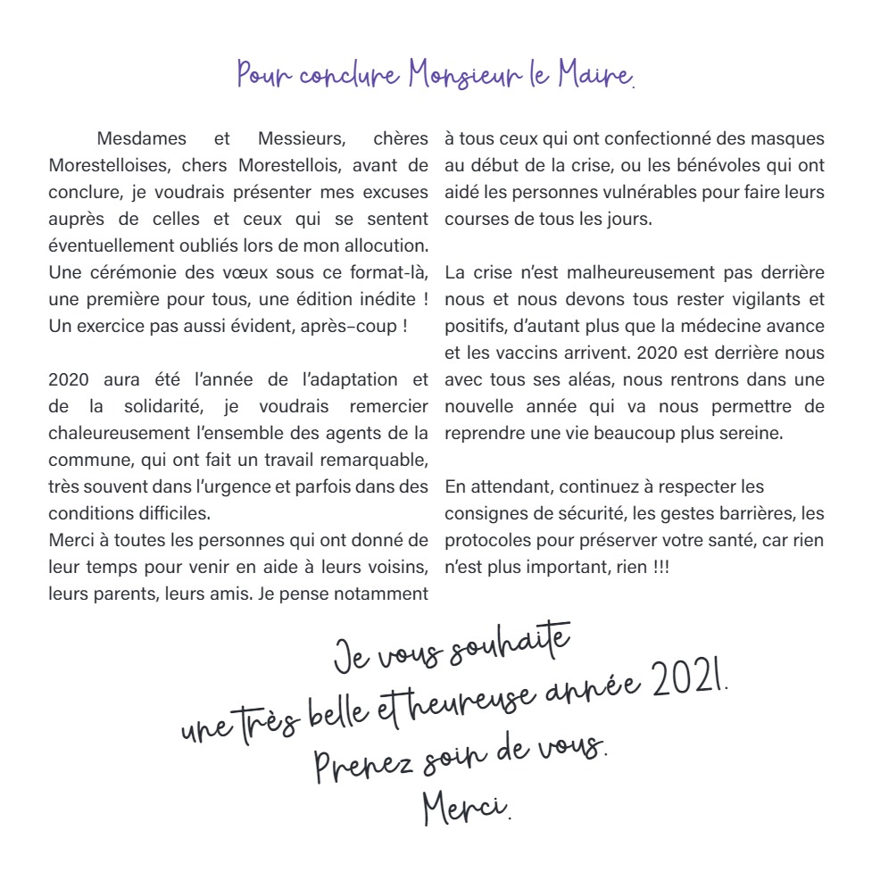 Discours des Vœux du Maire - Mairie Morestel Discours des Vœux du Maire - Mairie Morestel